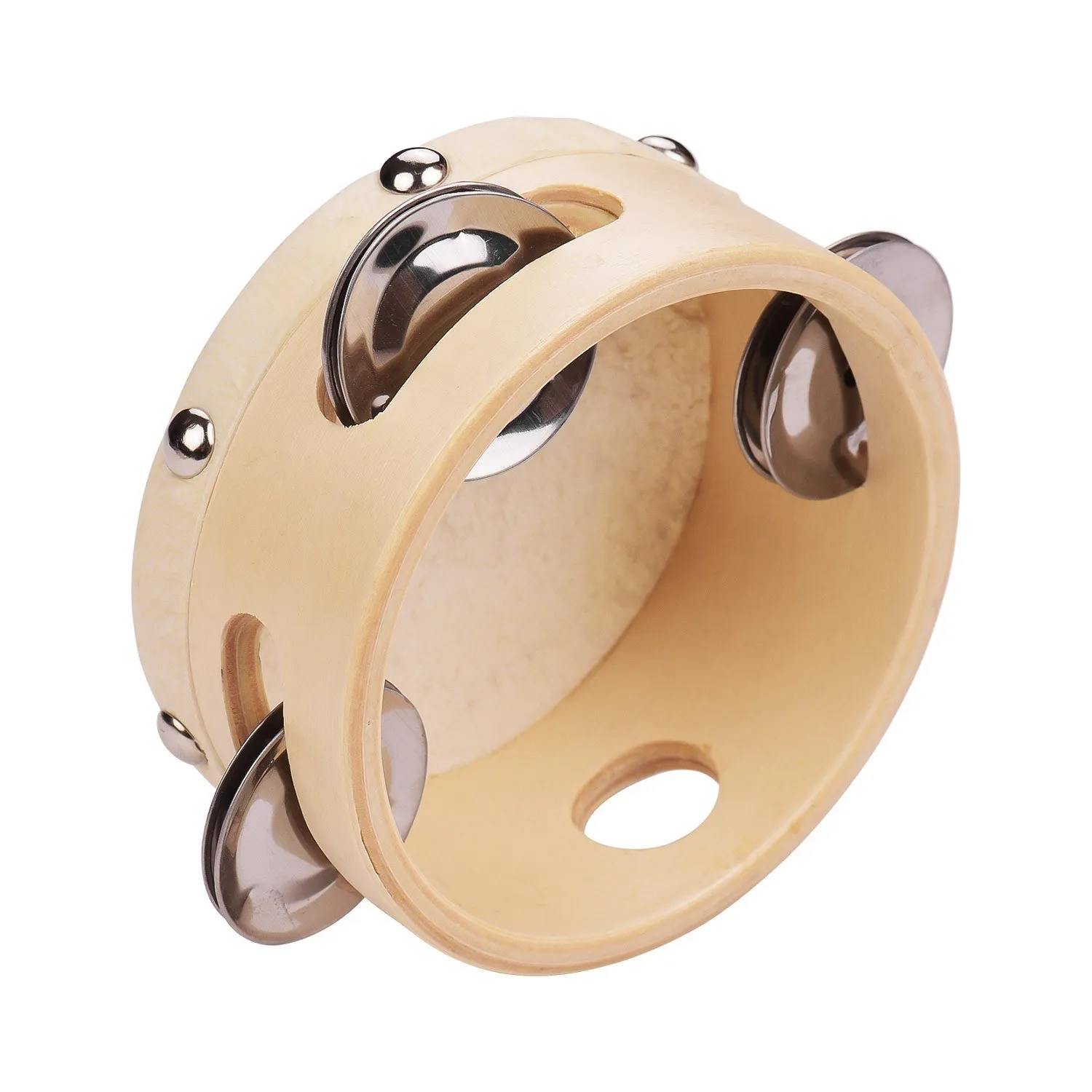 4 Inch Wooden Tambourine with Metal Jingles & Sheepskin Drum Skin ...