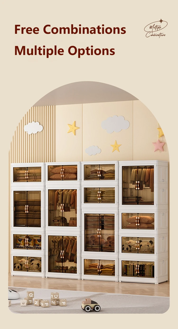 Sesame Household Storage Cabinet Double Door Open Foldable Wardrobe ...