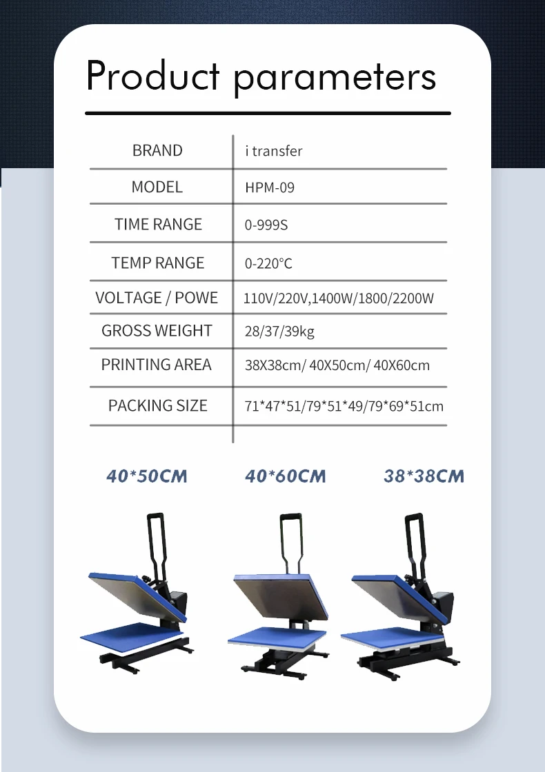 Blue 38x38cm Manual Heat Press Machine for T-Shirt Printing & OEM