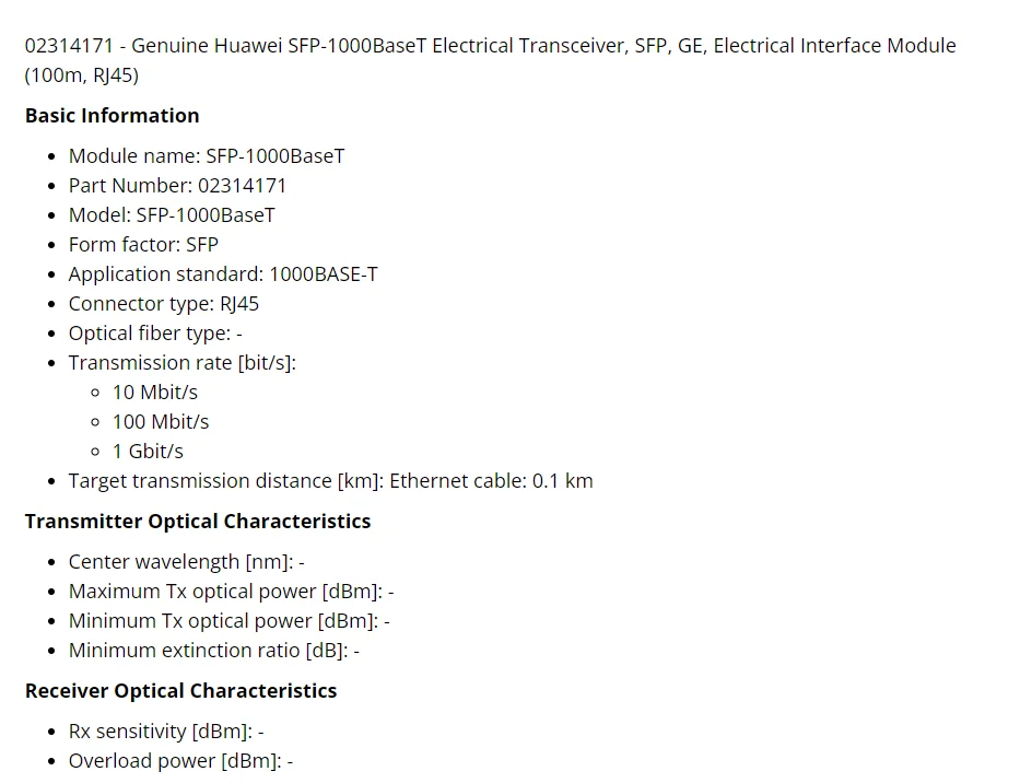 Huawei Ge Optical Modules Sfp-1000baset Electrical Transceiver Sfp Ge ...