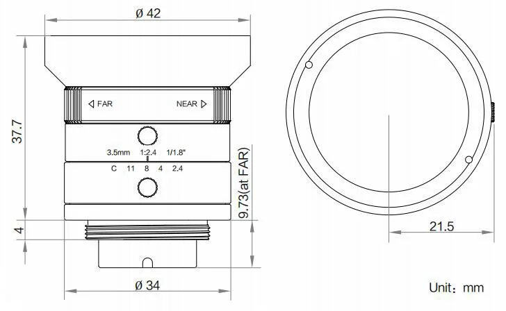 1/1.8 Inch 3.5mm Focal Length 3.5 Mm Hfov 90 95 Degree Deg Megapixel C-mount No Distortion Mini ...