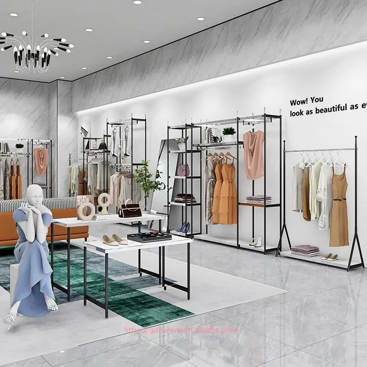 Custom Stainless Steel Cloth Store Display Design Women Clothes Display ...