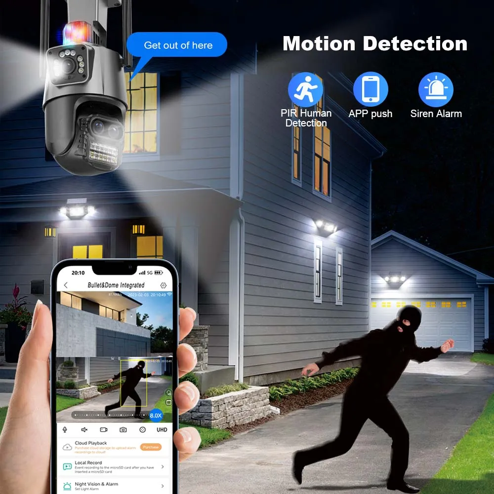 9MP 4K Three Lens Dual Screen IP CCTV Camera - Outdoor Security