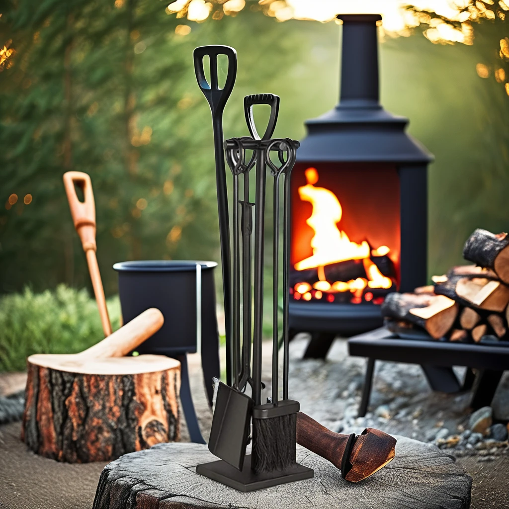 Modern Black Fireplace Tool Set - Stylish & Functional