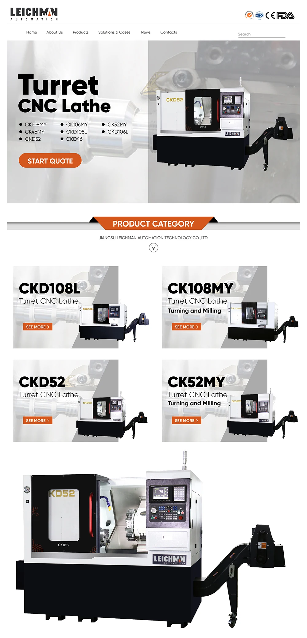 Leichman High Precision CKD108L CNC Turret Lathe Optional Manipulator ...