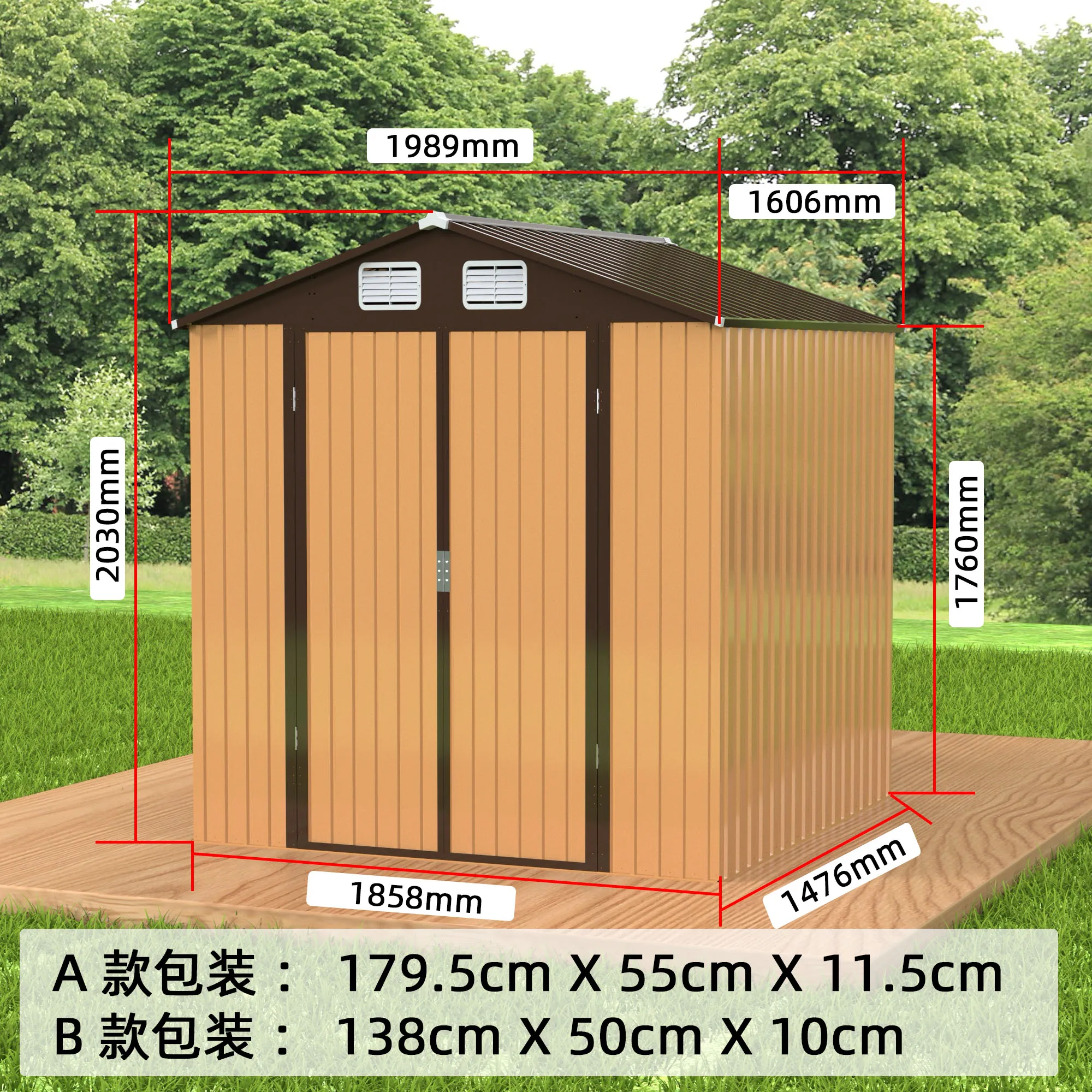 Heavy Duty Garden Steel Storage Shed Customized 6Ft 8Ft 10Ft Waterproof ...
