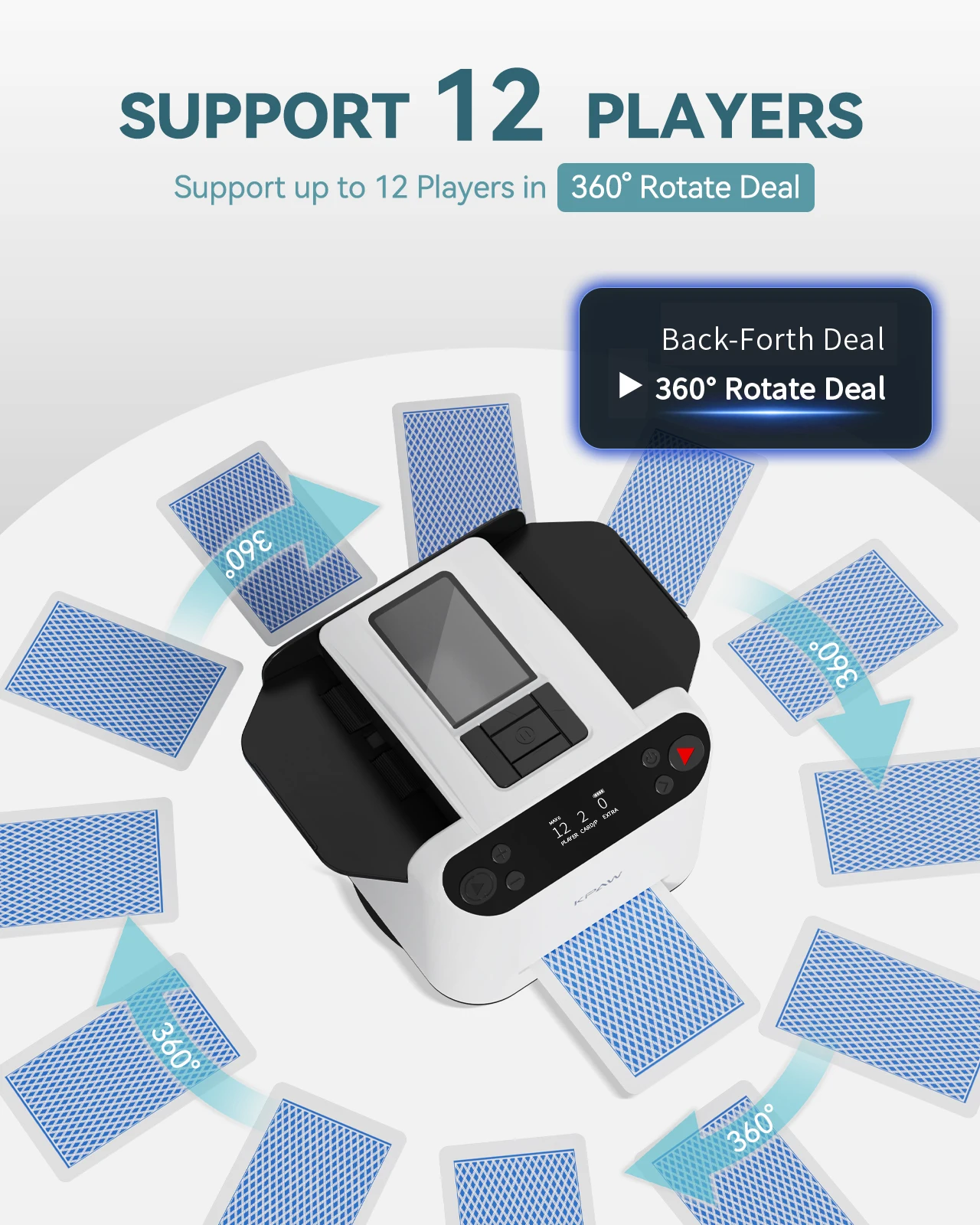 Kpaw 2 Decks Card Shuffling Machine - 360° Rotating Poker Night