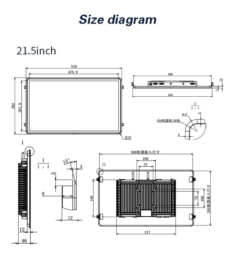 Industrial 21.5 Inch Rs232 Embedded/wall Mount All-in-one Computer Ip65 ...