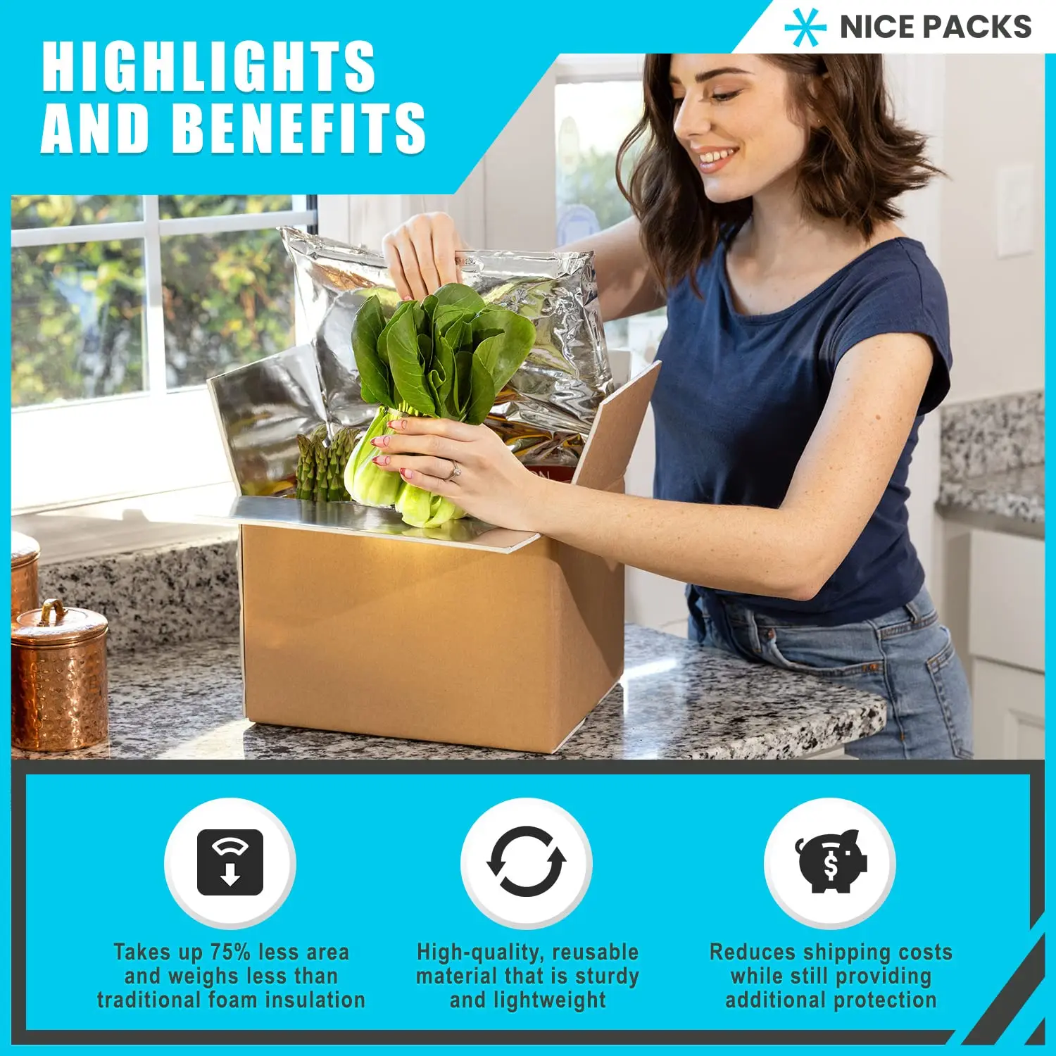 Insulation Liners Reusable Cooler Bags and Cold Shipping Box Thermal ...