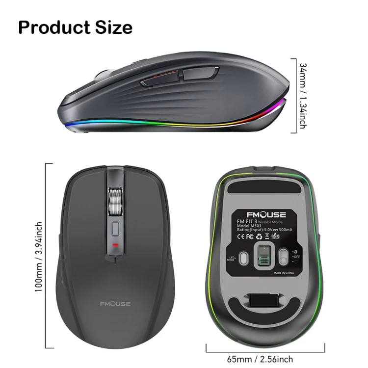 Best Selling Fmouse M303 2400DPI 2.4G Dual Modes Rechargeable RGB Mouse ...