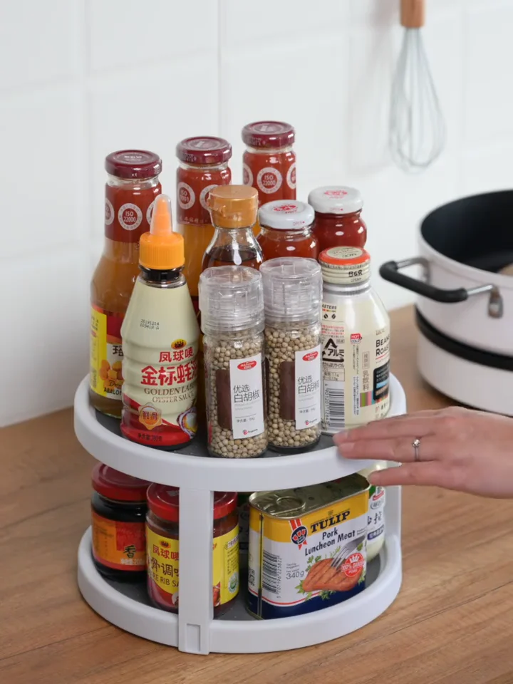 2 Tier Plastic Non-skid Pantry Cabinet Rotating Double Layer Lazy ...