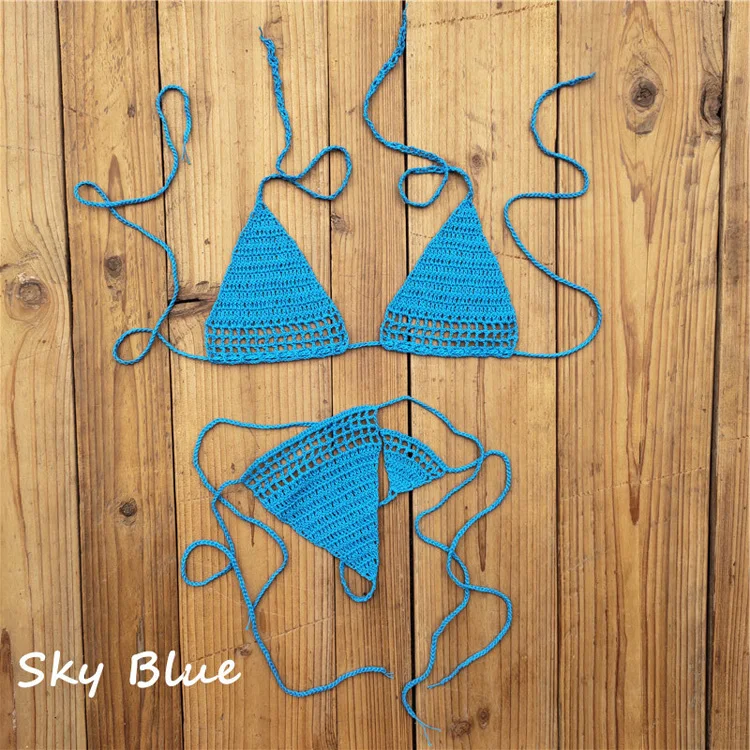 Handmade Crochet Bikini Thong String Mini Bikini Exposed Micro Swimwear ...