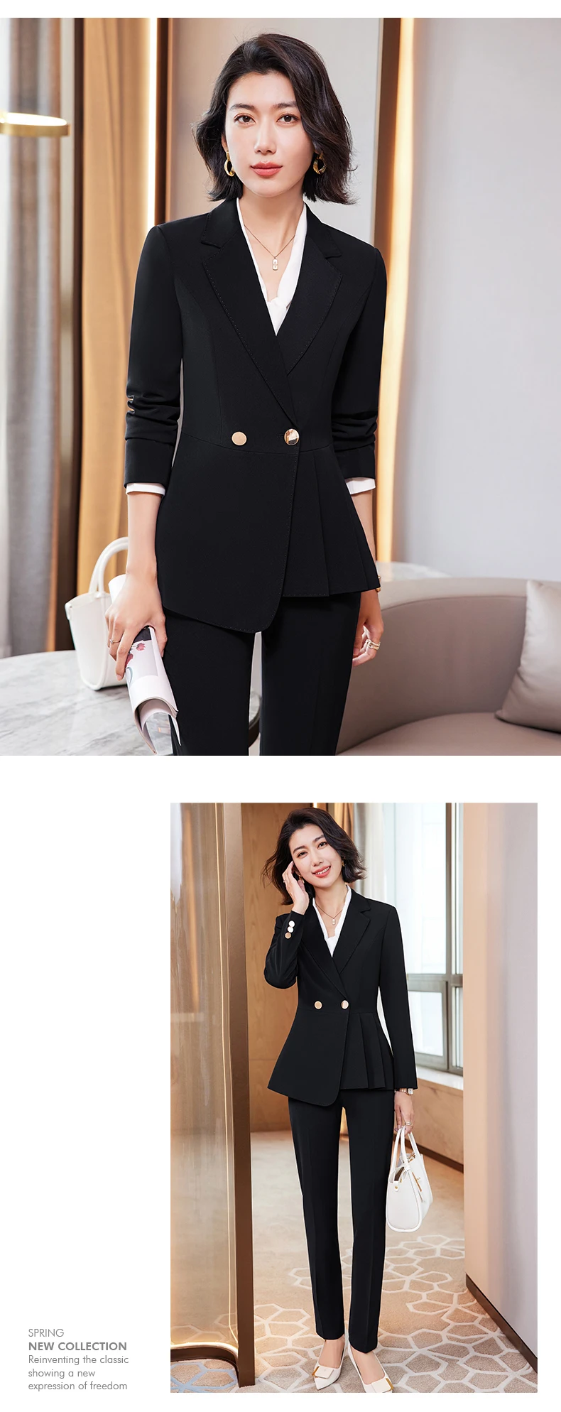 Ladies Office Long Sleeve Blazer Set Office Formal Two Piece Pants Set ...