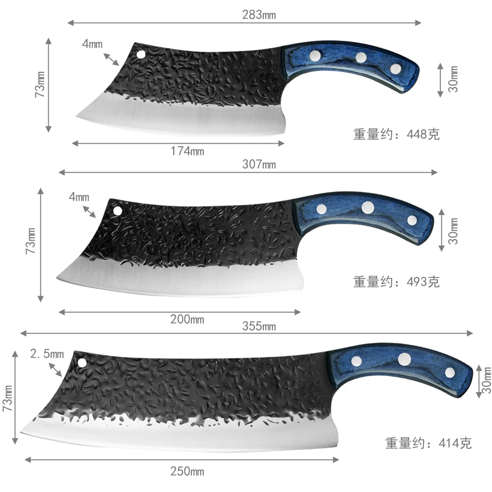 Stainless Steel Hammer Finished Blade Full Tang Pakka Wood Kitchen ...