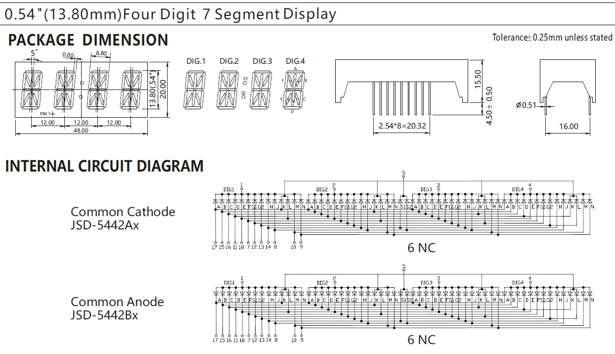 0.54 Inch Four Digit 14 Segment Display - Alphanumeric