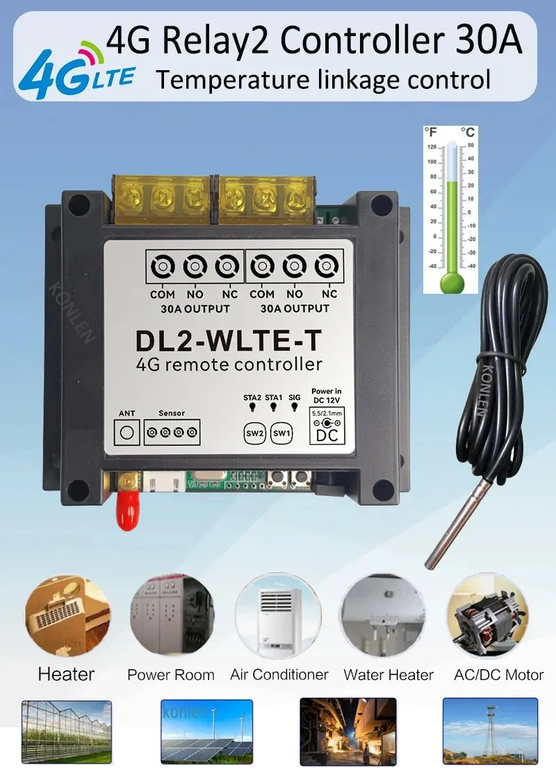 4G TLE Smart Controller 2-Way Relay 30A GSM GPRS Remote Power Switch ...