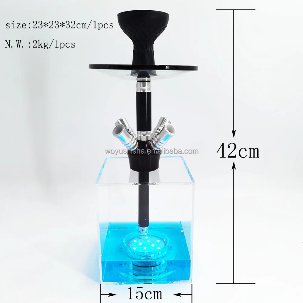 Multi Hose Smoking 4 Pipes Shisha Pot Square Box Led Acrylic Hookah ...