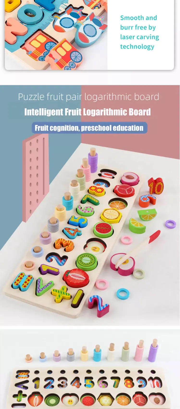 Montessori Educational Wooden Toys for Kids - 7 in 1 Board