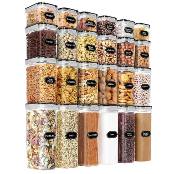 24 Pack Set Airtight Kitchen Organizers for Dry Food Storage