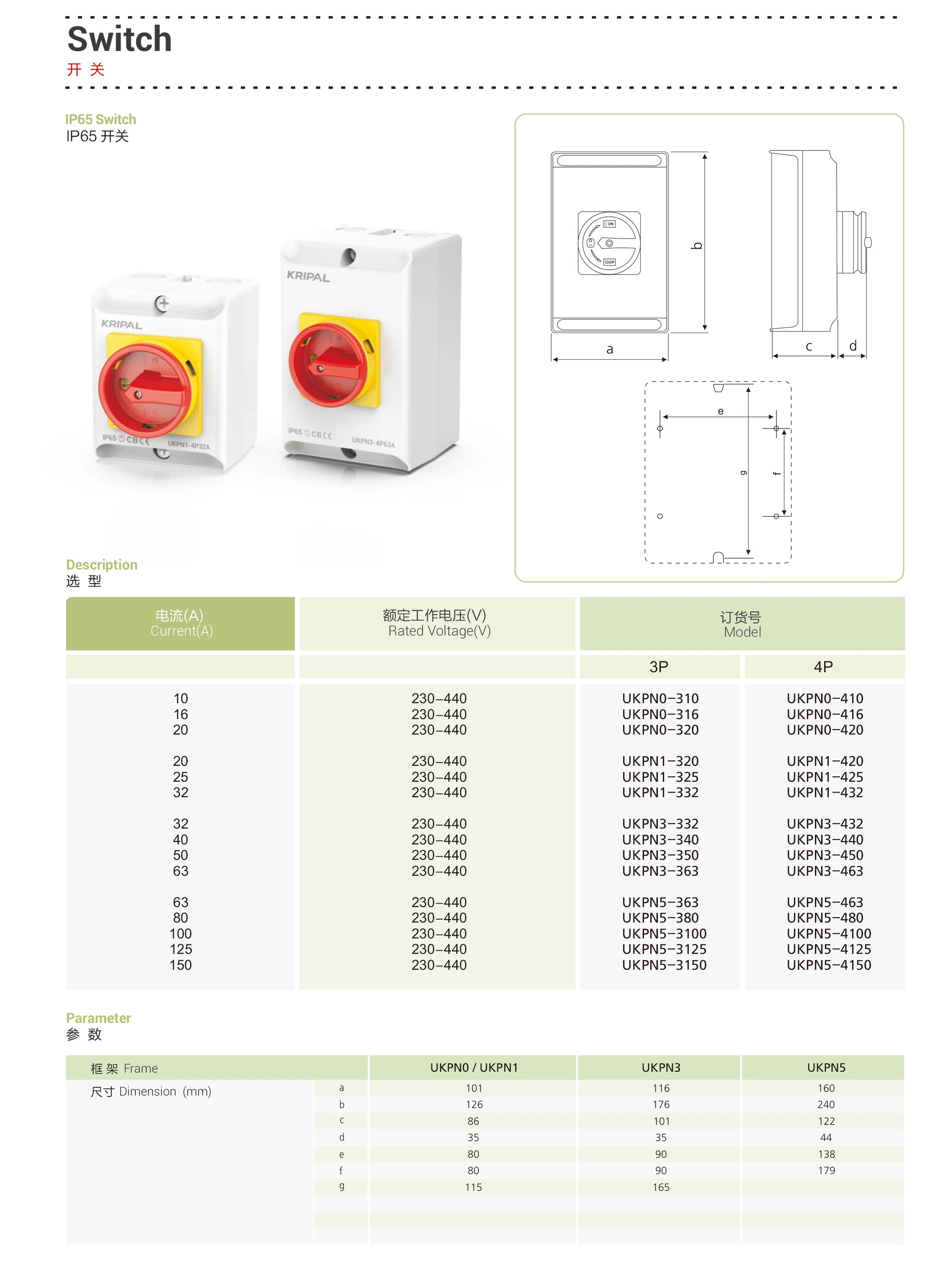 PC Copper IP65 20 Amp 3 Pole Manual Isolating Switch