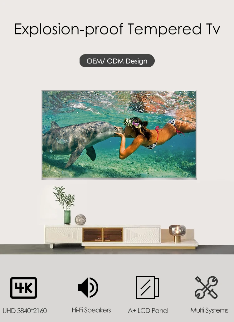 Explosion-proof Tv 43" Led Tv Television Tempered Glass Screen 43 53 ...