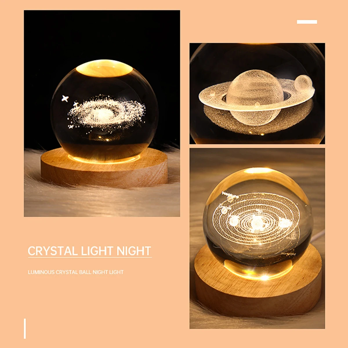 Solar System Moon Nebula 3d Art K9 Crystal Ball Night Lamp Luminous ...