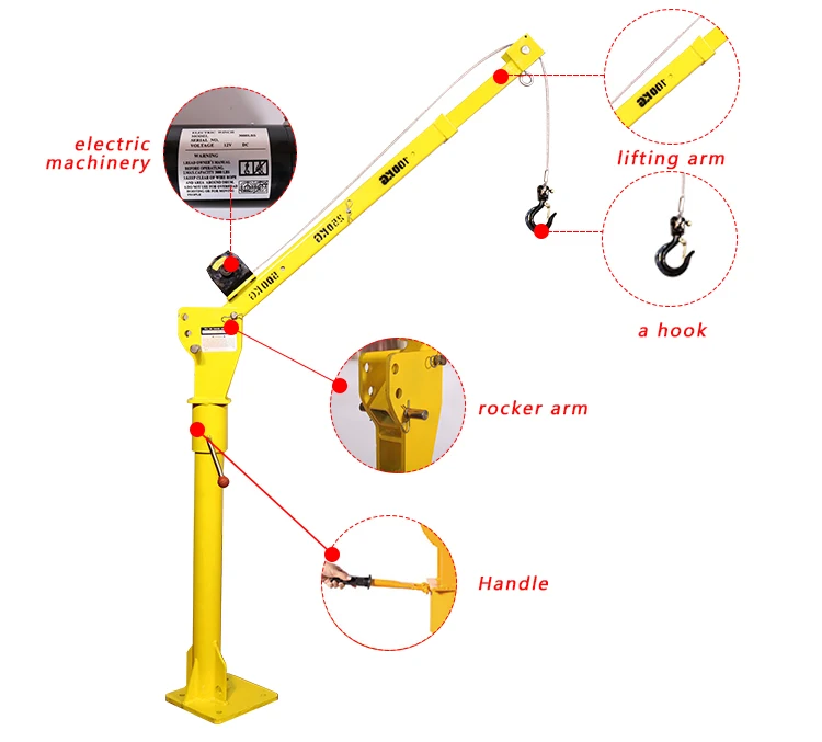 1000lbs Davit Crane - Efficient 12V DC Power Lift Jib Crane