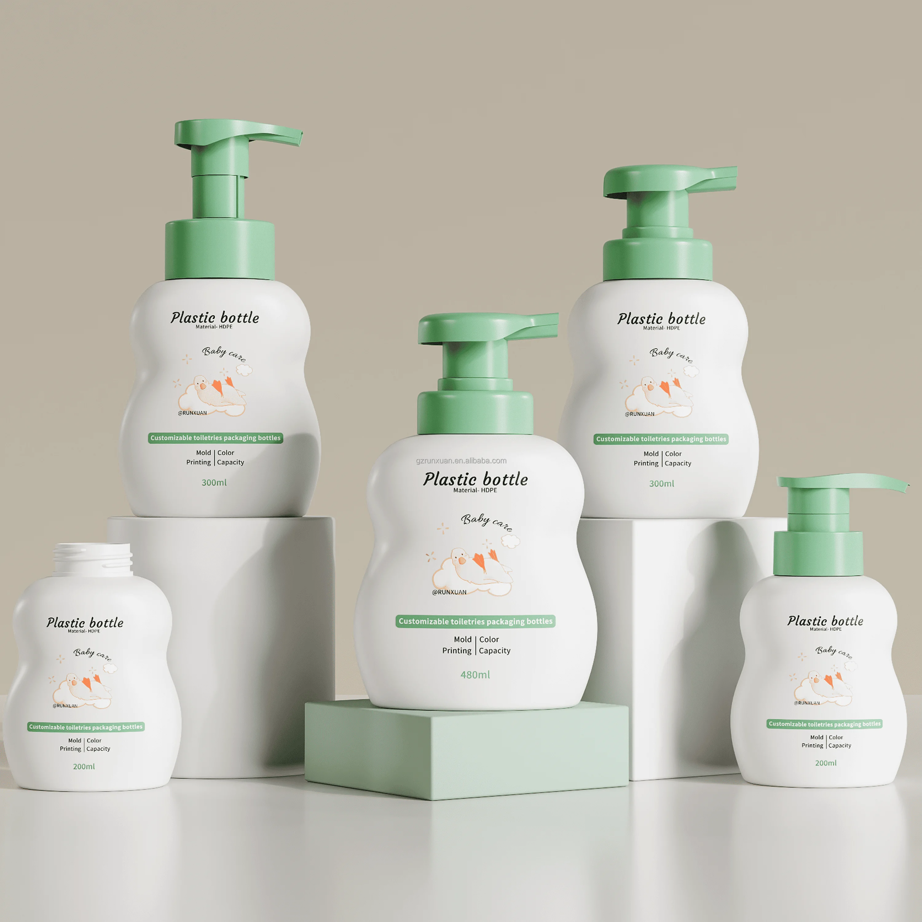 Runxuan 200ml Luxury Custom Shower Gel Plastic Bottle 500ml Baby Body ...