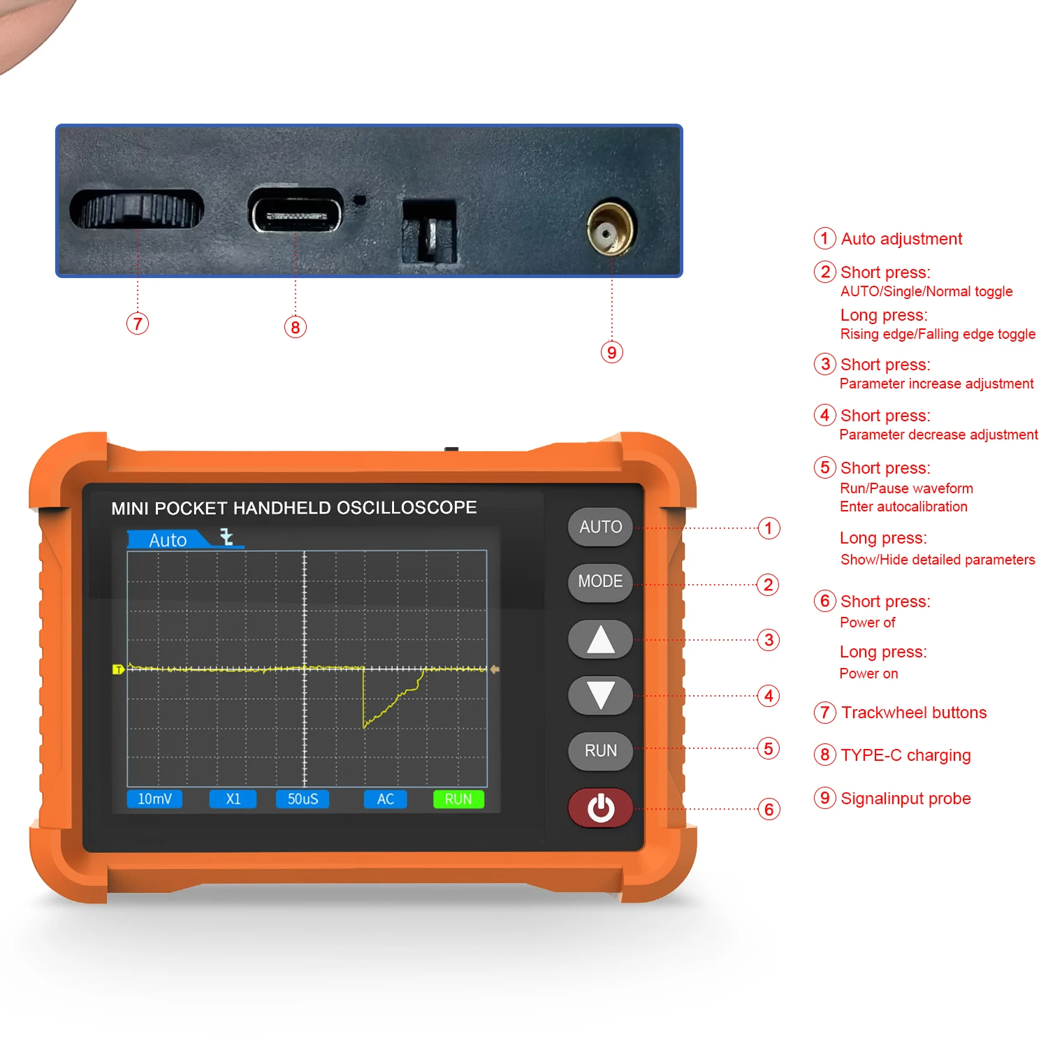 Holdpeak HP-500K Portable Mini Oscilloscope - 500khz Bandwidth