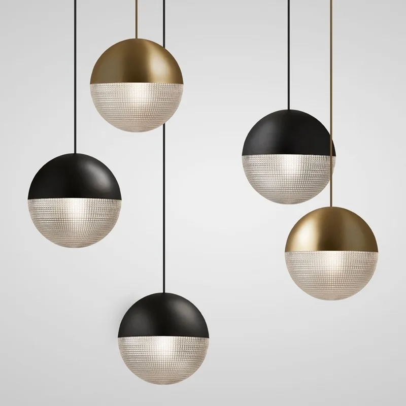 Minimalist Metal Glass Globe LED Hanging Light Golden Black Bedroom ...