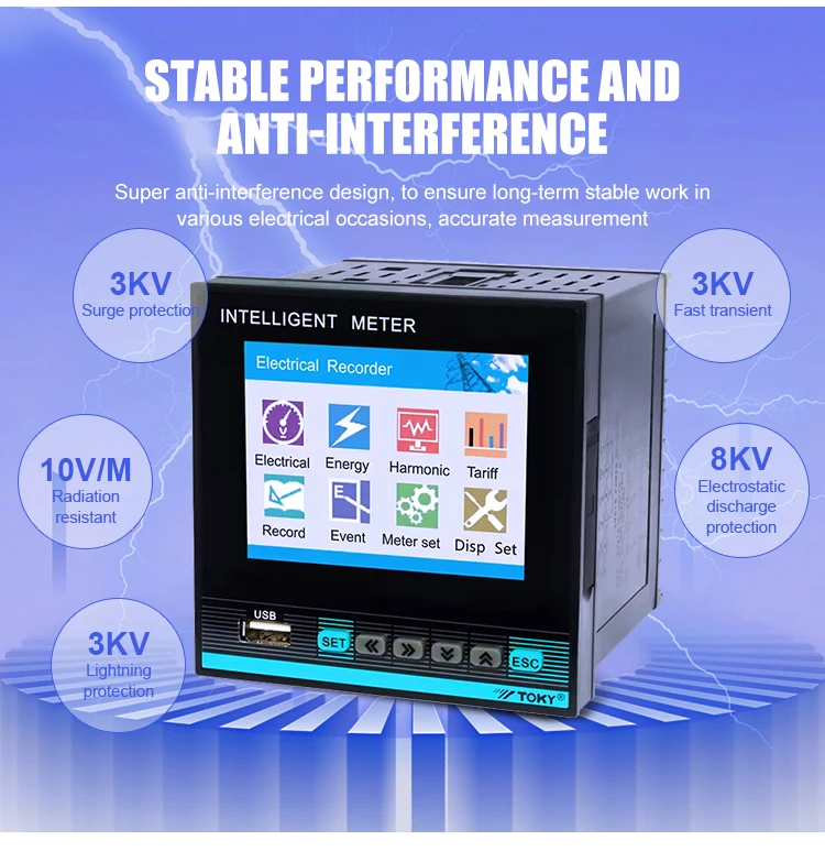 TOKY High Quality Electric Power Parameter Recorder Intelligent LCD ...