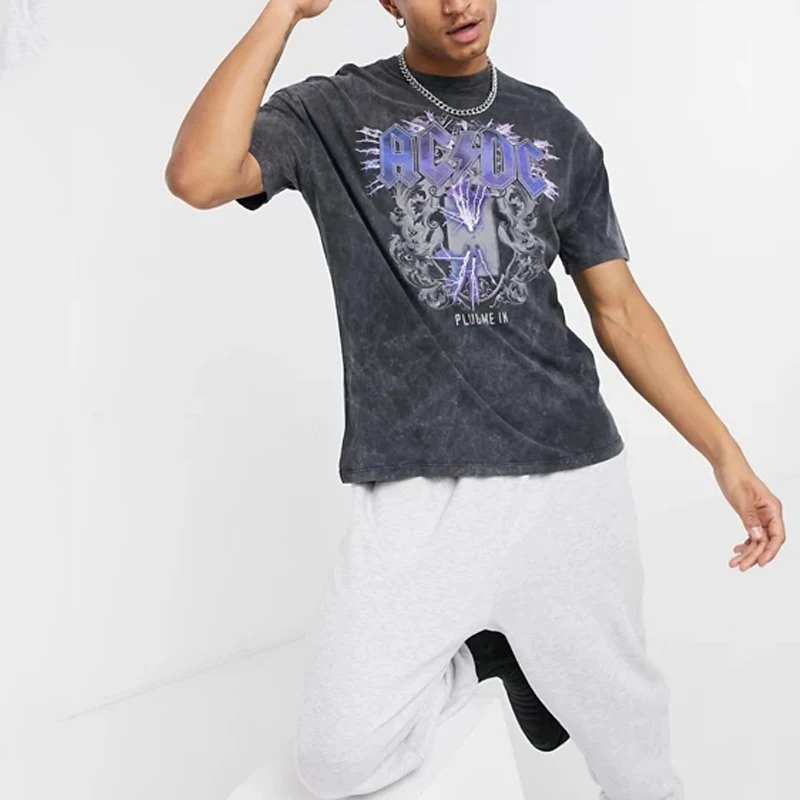 Custom Acid Wash Print Anime Graphic T Shirts 100% Cotton Oversized Men ...