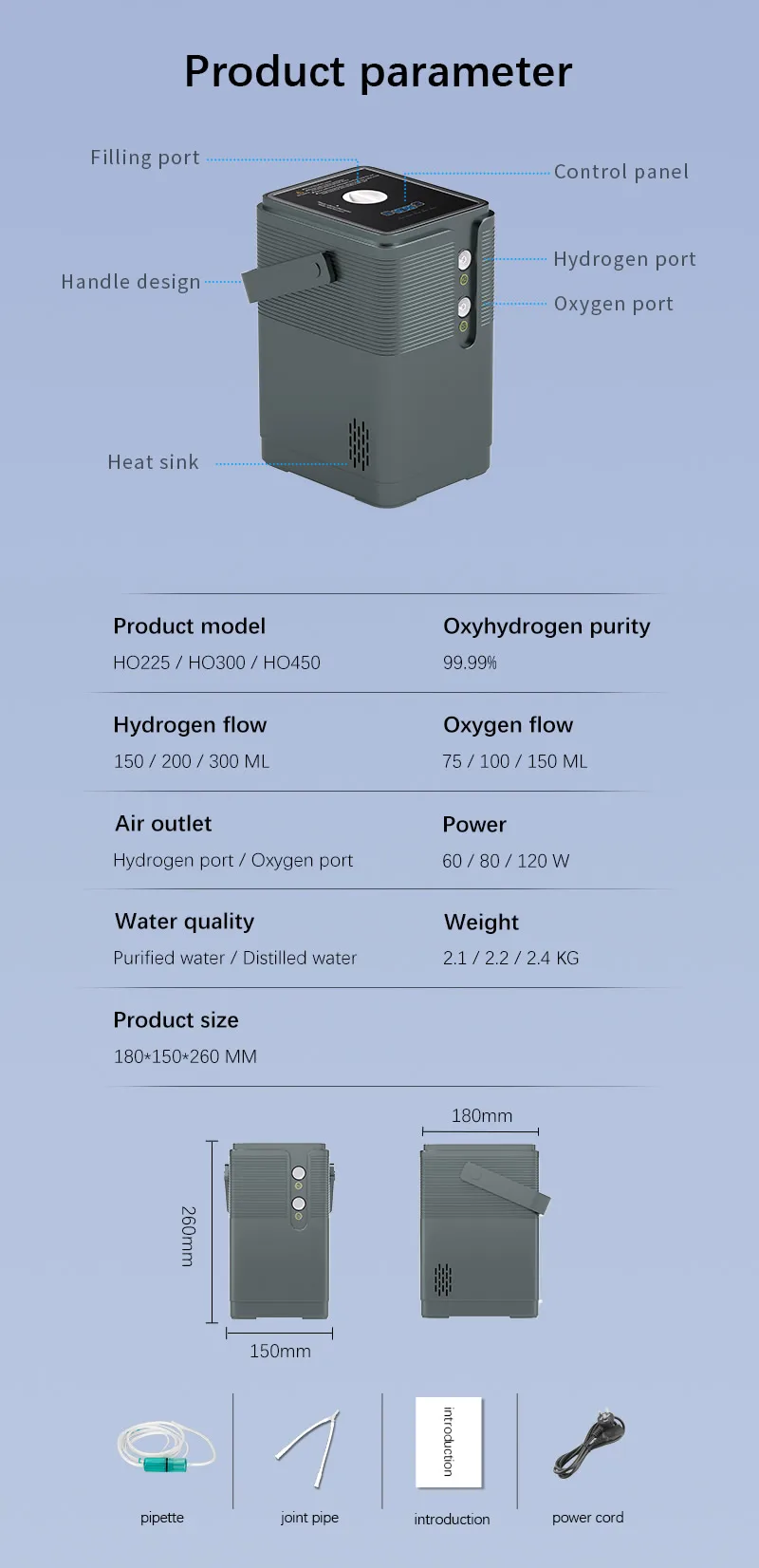 225ml/min Hydrogen Generator Hydrogen Inhalation H2 Generator Machine ...