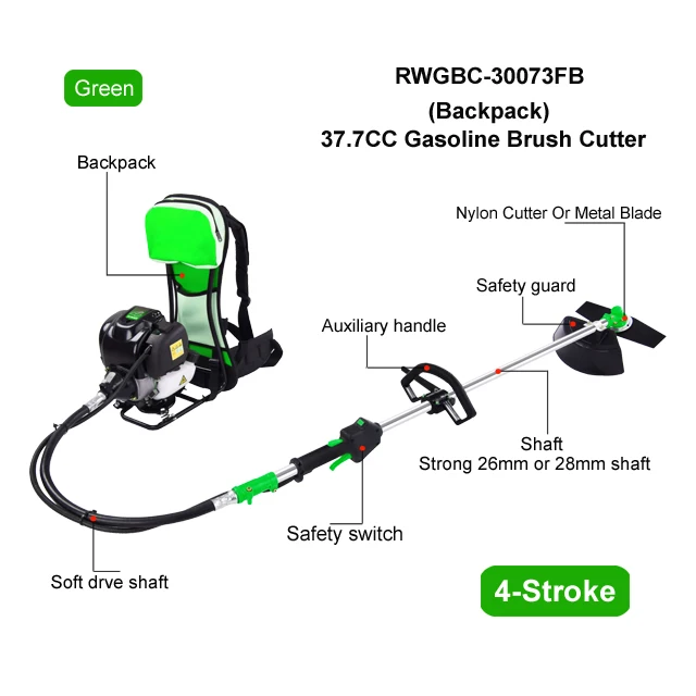 37.7cc Petrol Brush Cutter Backpack 4-stroke Gas Grass Cutter String ...