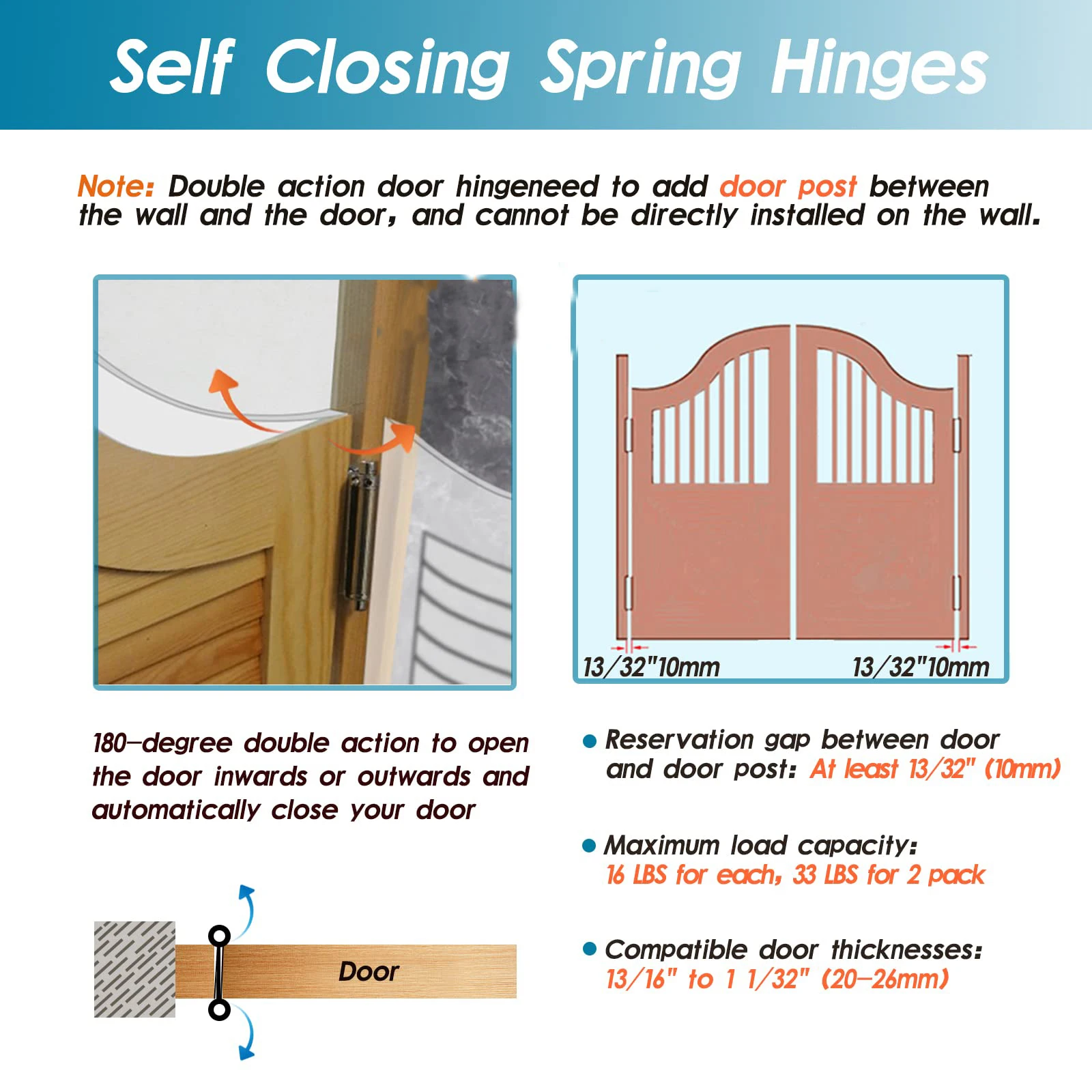 3-8 Inch Spring Loaded Hinge for Wooden Door Self Closing Stainless ...