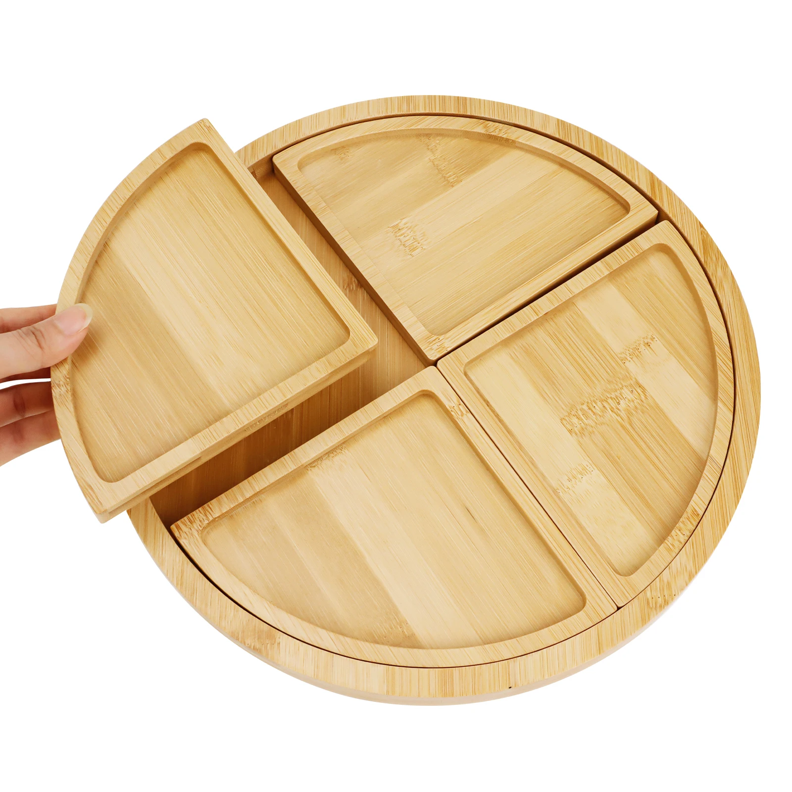 Custom 4 Round Compartments Dry Fruit Divider Snack Wood Bamboo Serving ...
