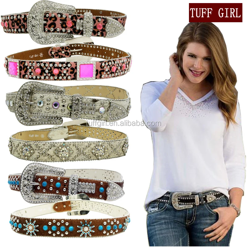 Western Girl Brown Horse Hair Spur Bling Vintage Rhinestone Belt 115cm