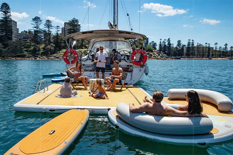 Stock Teak Inflatable Pontoon - Perfect for Sun Bathing