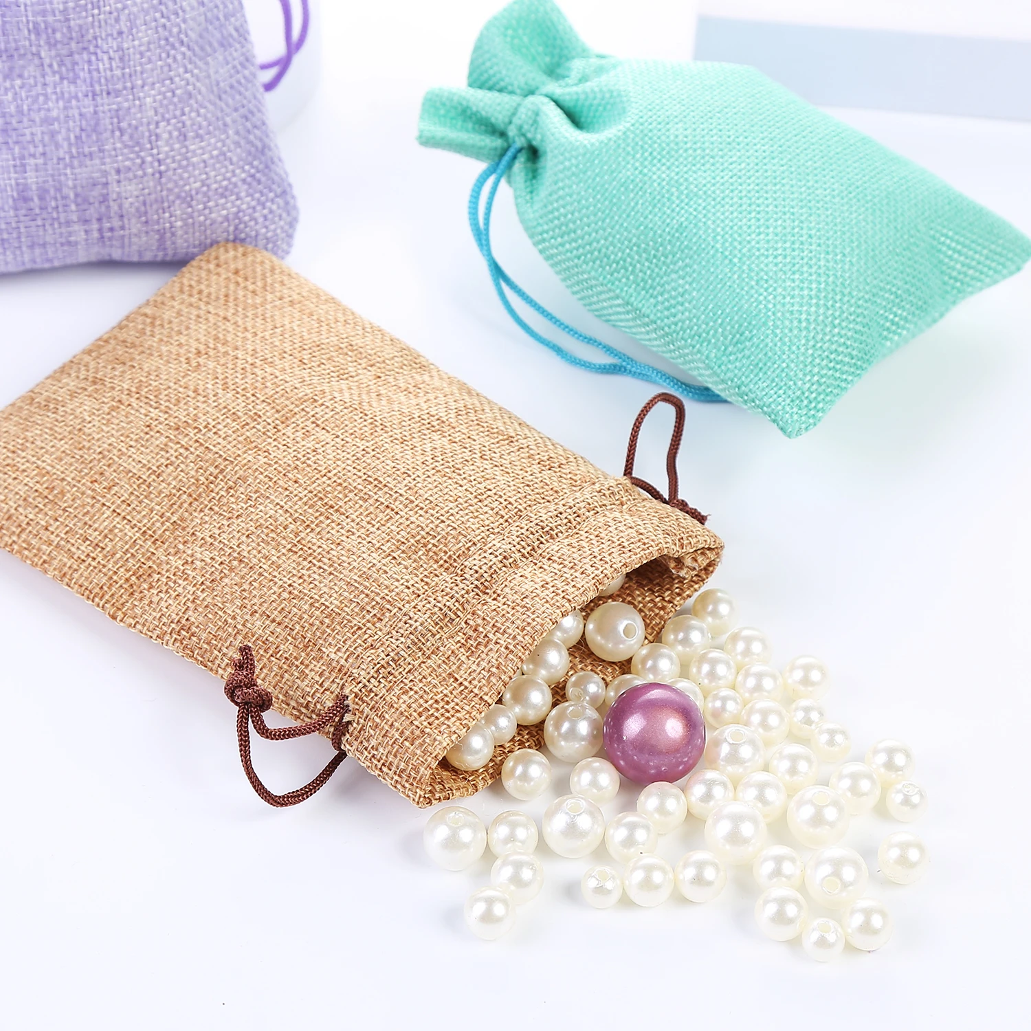 Linen Jute Gunny Pouches Bags Drawstring Gift Burlap Bags 2024 Wheat ...