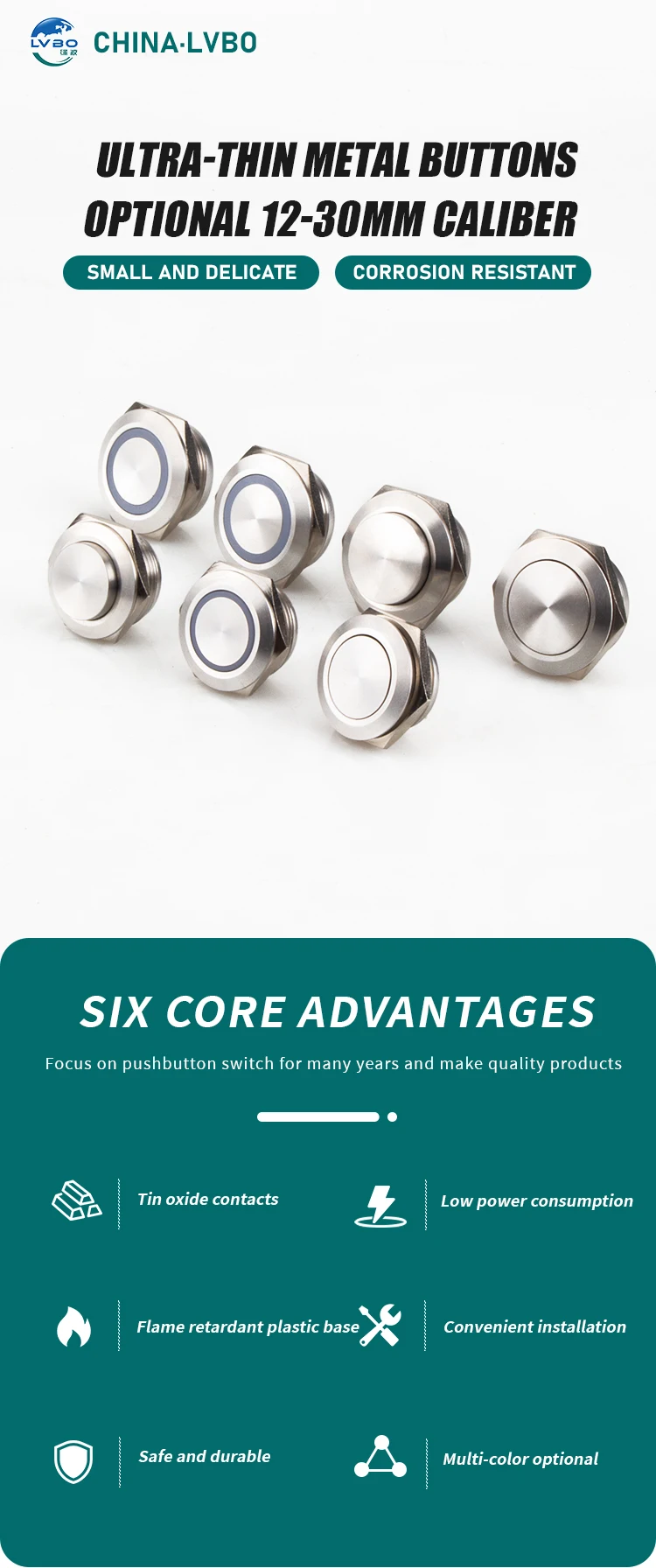 Lvbo 22mm Metal Button Switch Push Type Micro Control Rebound Momentary ...