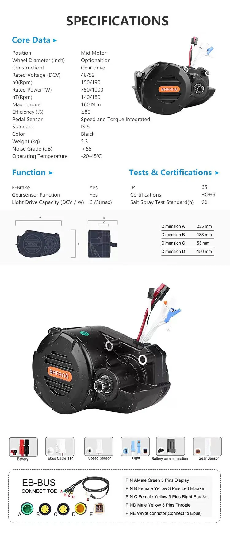 Bafang M620 1000w Ultra Drive Motor Kit Electric Bicycle Motor for ...