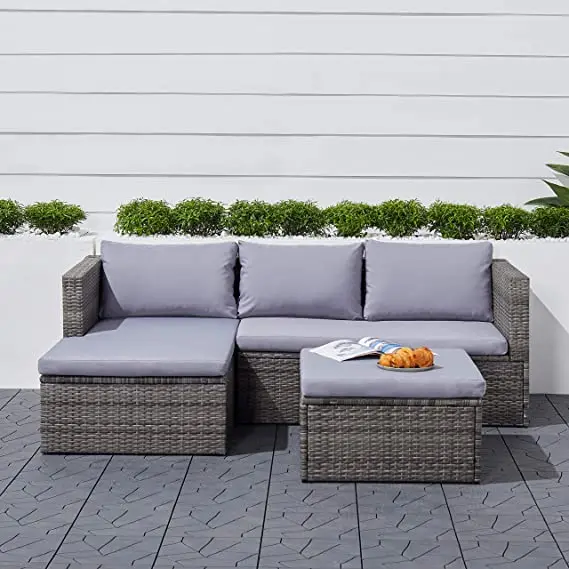 3 Seater L Shape Rattan Sofa Set with Light Cushions Simple| Alibaba.com