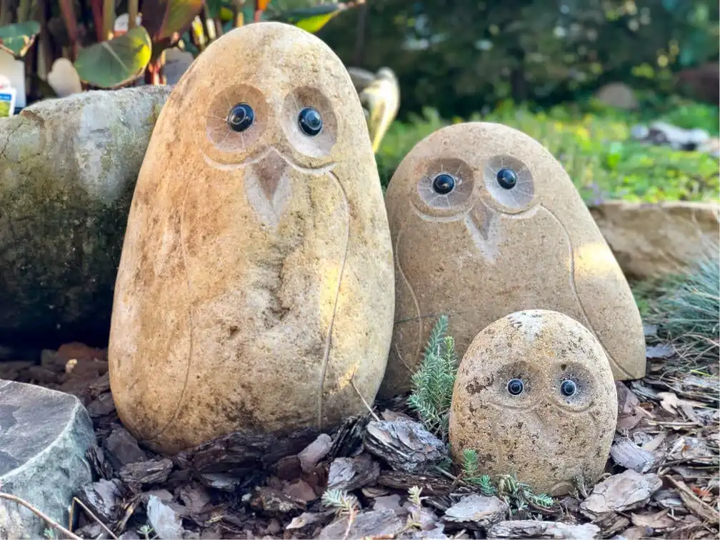 Hand Carved Natural Stone Animal Boulder Owl Sculpture