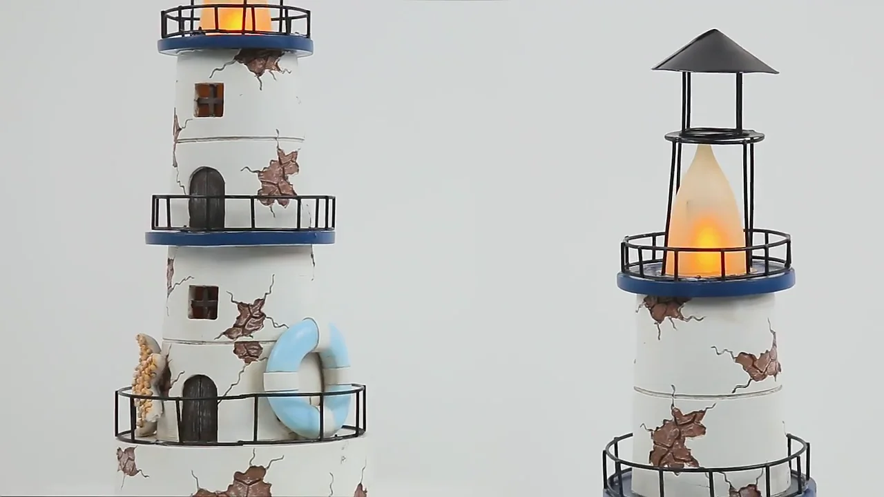 Hot Sell Themed Home Decor Resin Lighthouse Figurine With Rechargeable ...