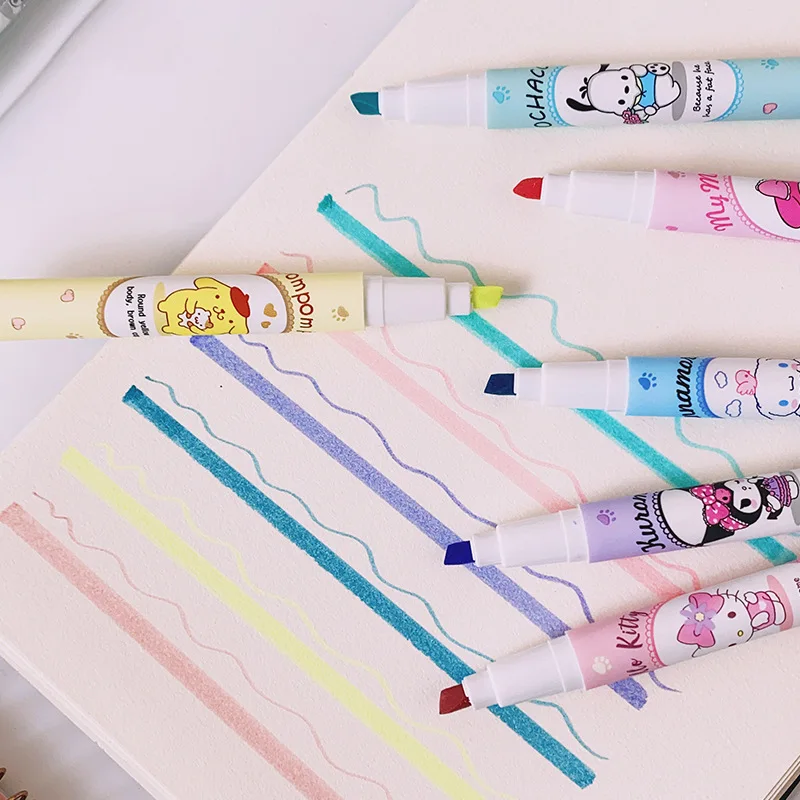 School Girls Kawaii Cute 6 Colorful Markers Highlighter Pen Sets For ...