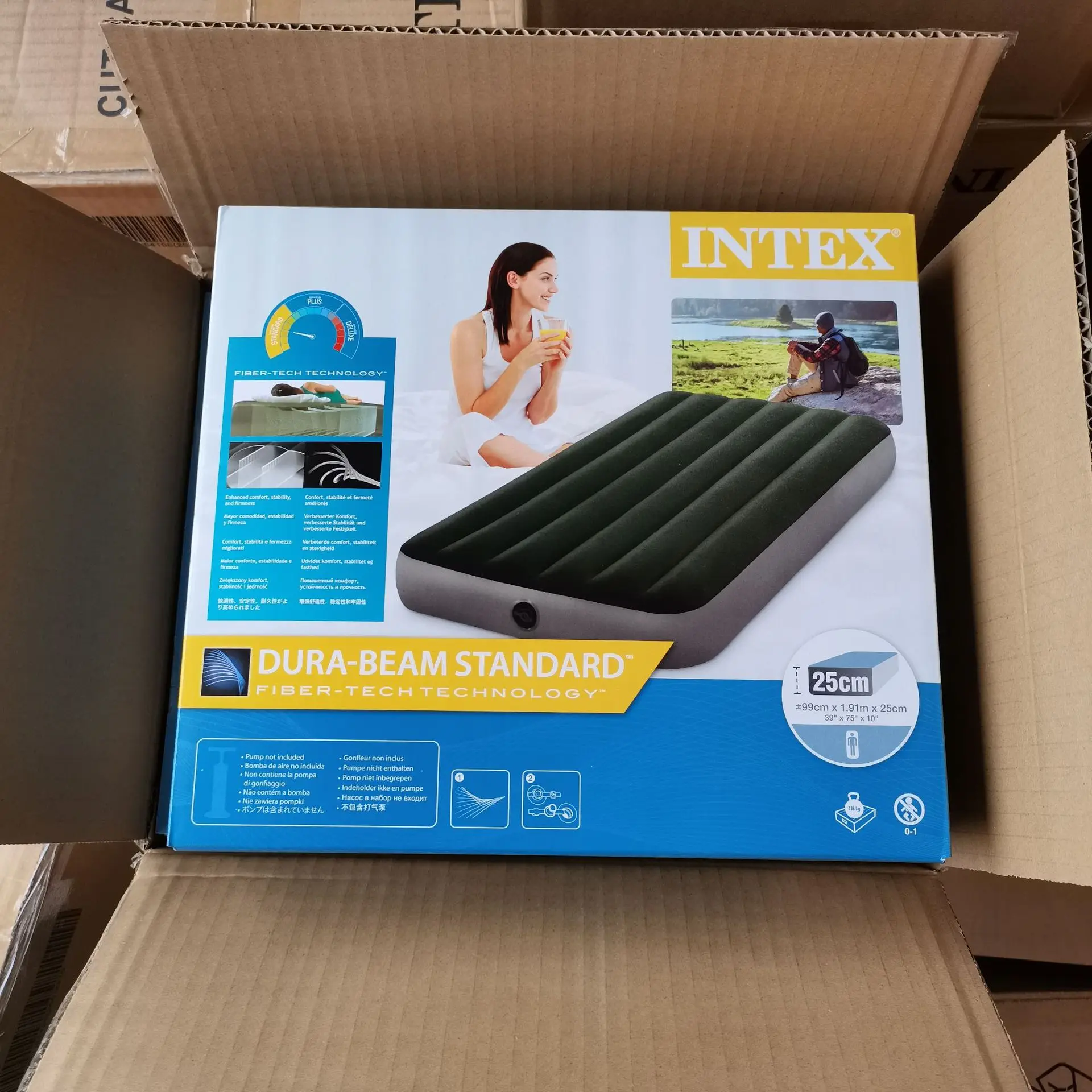 Intex 64107 Inflatable Green Single Airbed Flocked Camping Mattress For ...