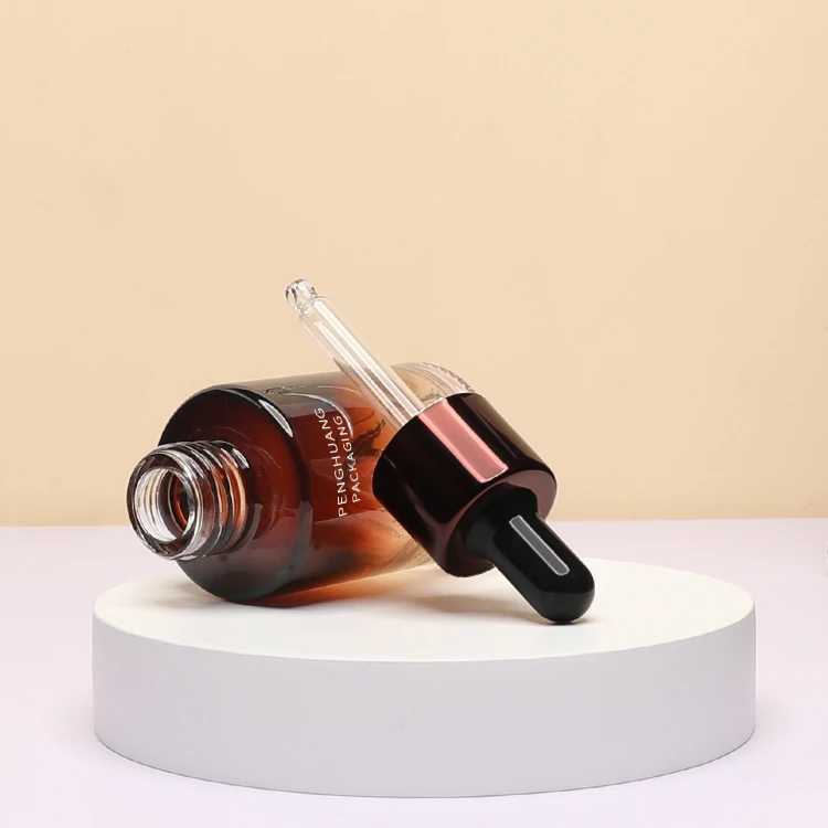 Custom Amber Glass 1oz 30ml Serum Bottle Skincare Packaging Face ...
