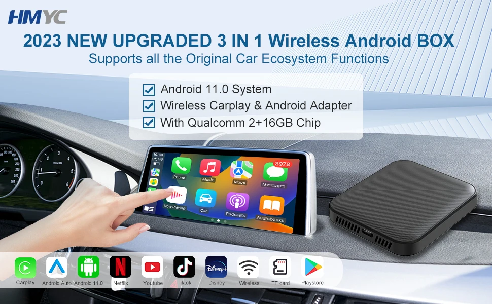 Wireless Carplay Android Auto Adapter with Netflix/youtube