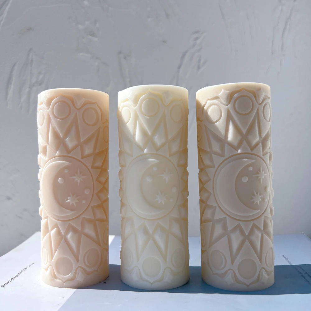 Moon Mandala Silicone Candle Mold Geometric Pillar Column Soy Wax Mould ...