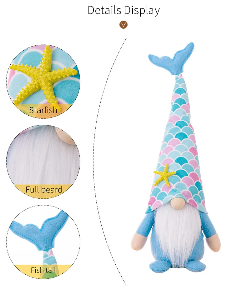 Handmade Beach Dwarf Mermaid Gnomes Plush Ornaments Farmhouse ...